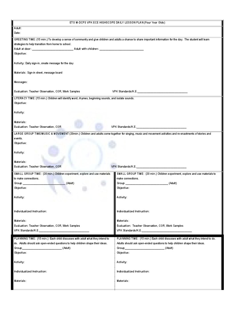 Preschool-Daily-Lesson-Plan-Word-Free-Template | PDF | Teachers ...