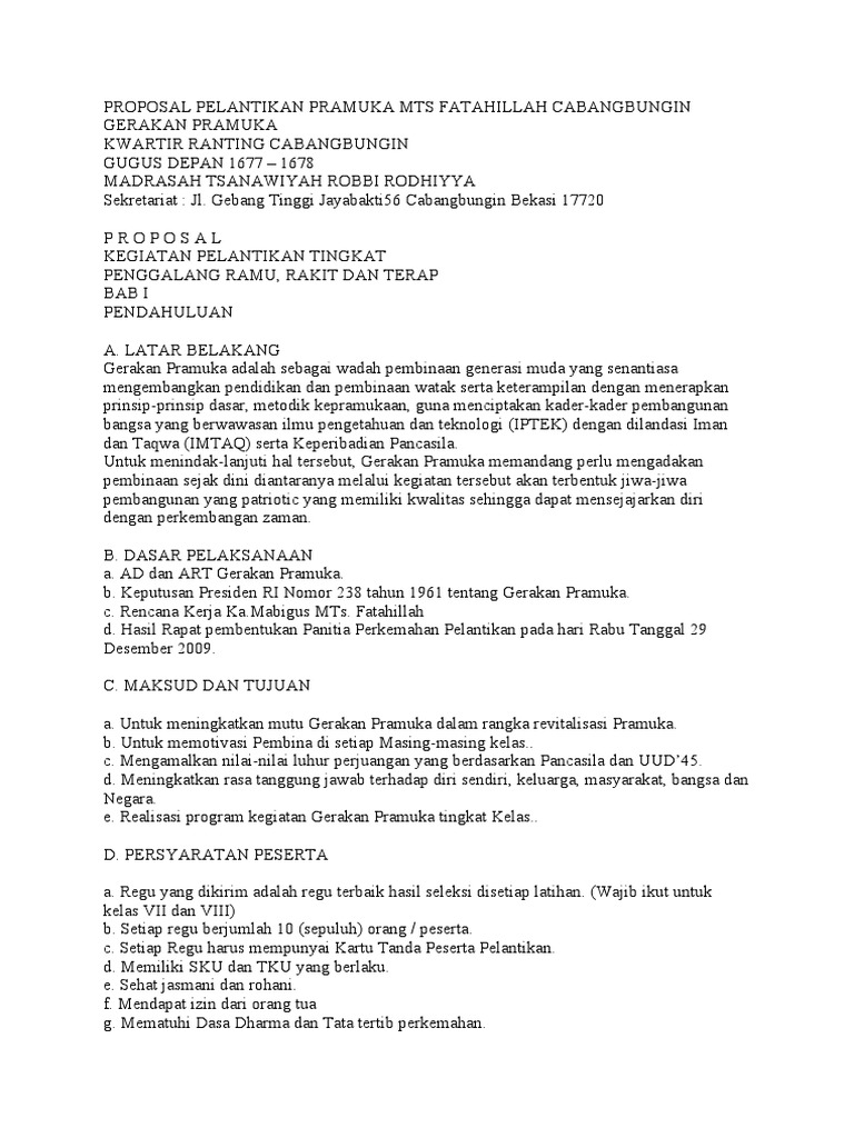 Proposal Pelantikan Pramuka | PDF