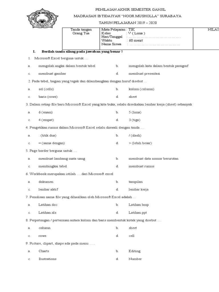 Soal TIK Kls 5 PAS | PDF