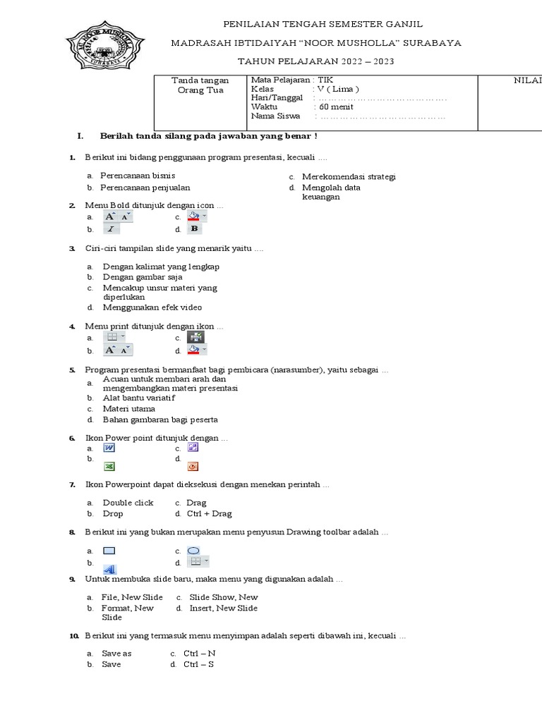Soal TIK Kls 5 PTS | PDF