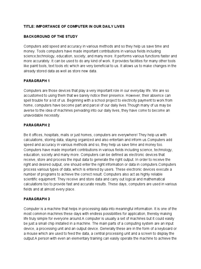 Title - Importance of Computer in Our Daily Lives | Download Free PDF ...