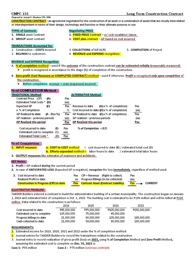 5 LT CONSTRUCTION CONTRACT Handout | PDF | Cost | Revenue