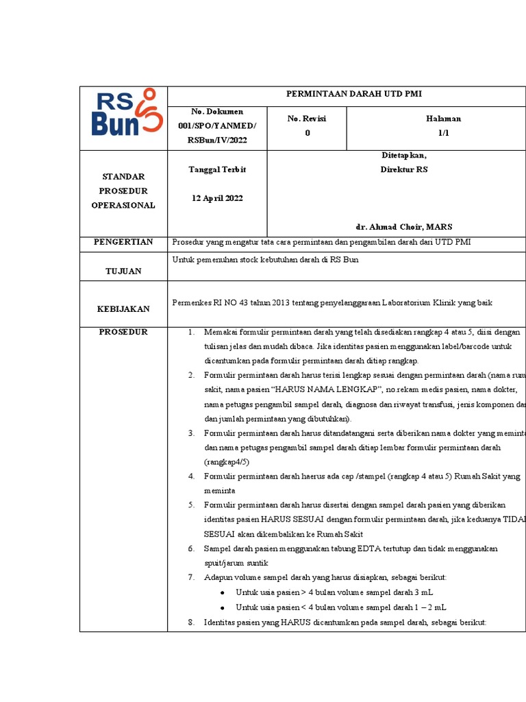 Spo Permintaan Darah Pmi | PDF