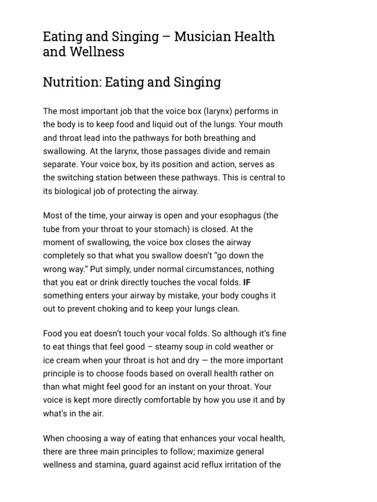 Diet Tips for Healthy Singing Voice | PDF | Larynx | Human Voice