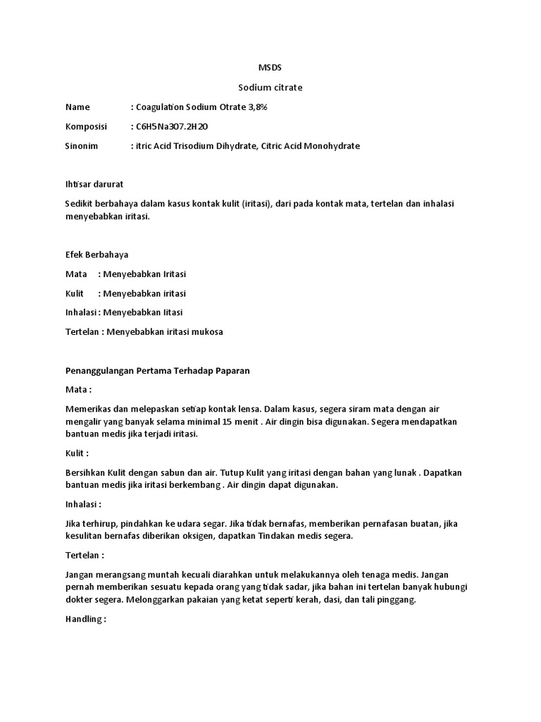 MSDS Sodium Citrate dan Carbol Fuchsin | PDF
