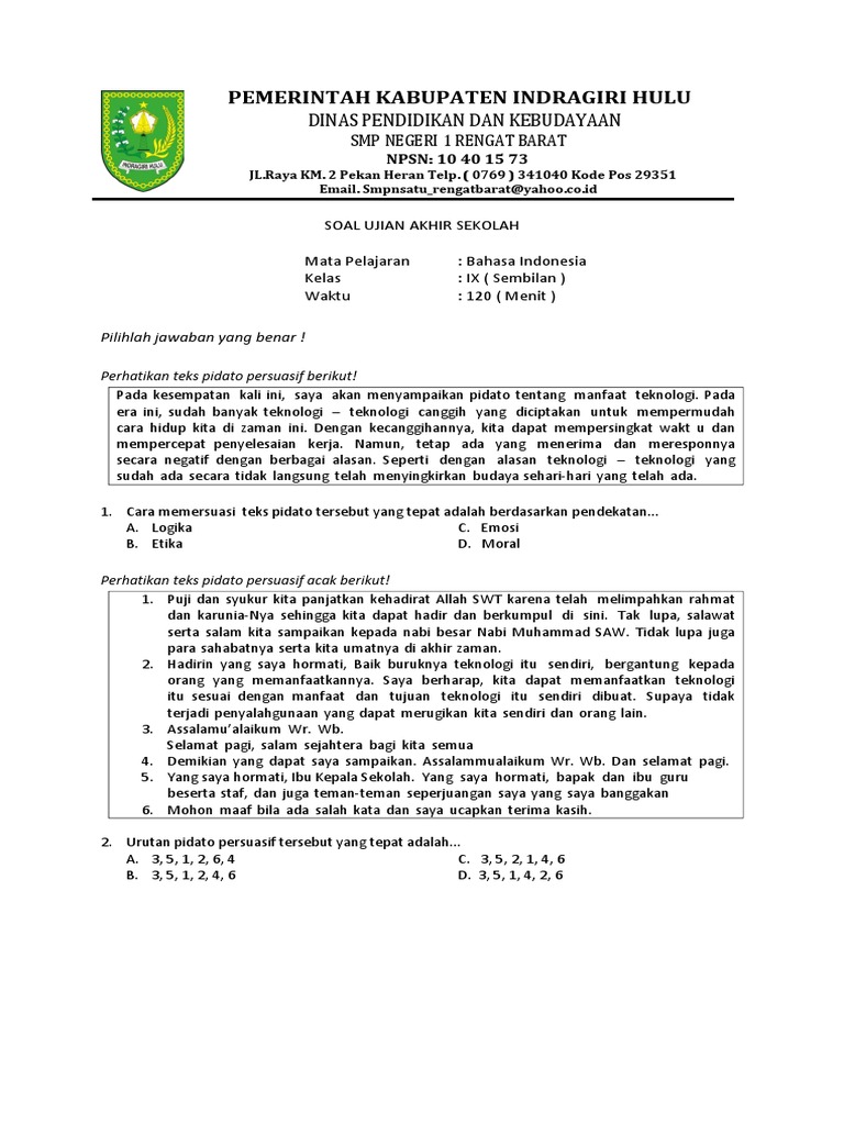 Soal Uas SMPN 1 RBT Kls 9 21-22 Bind | PDF