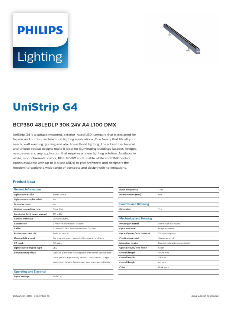 Bcp380 48ledlp 30k 24v A4 l100 DMX | PDF | Optics | Lighting