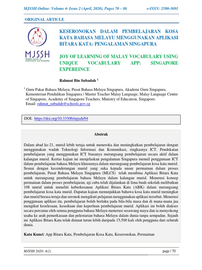 Joy of Learning of Malay Vocabulary Using Unique V | PDF
