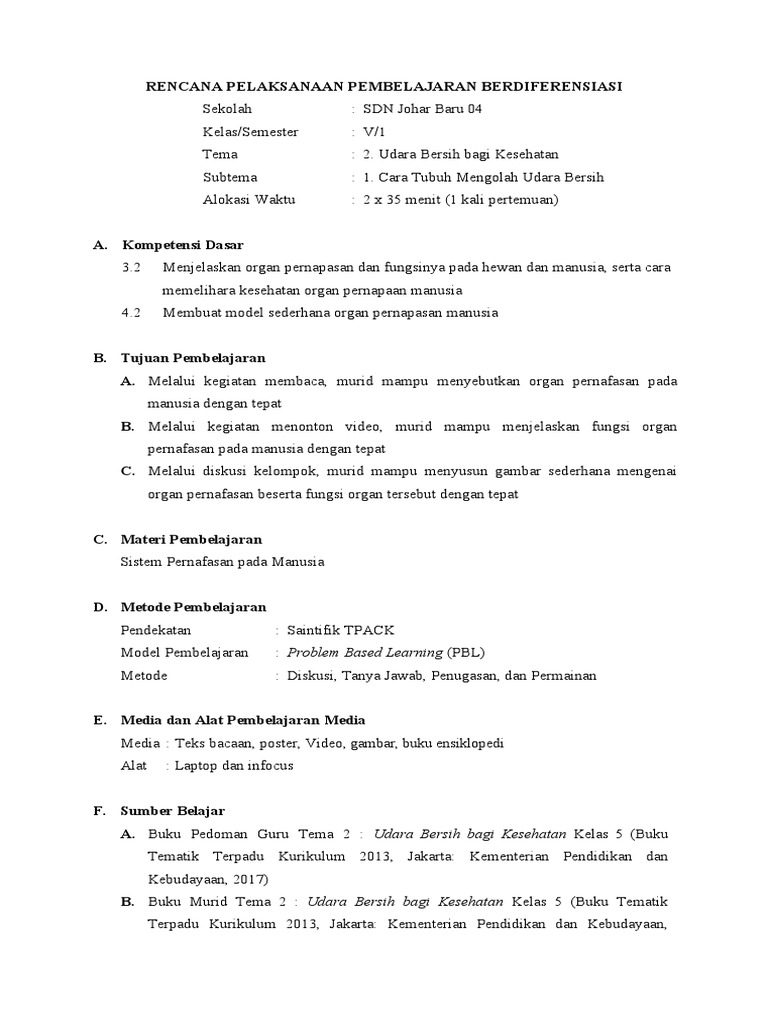 RPP Berdiferensiasi - Ratna Utami Ningsih | PDF