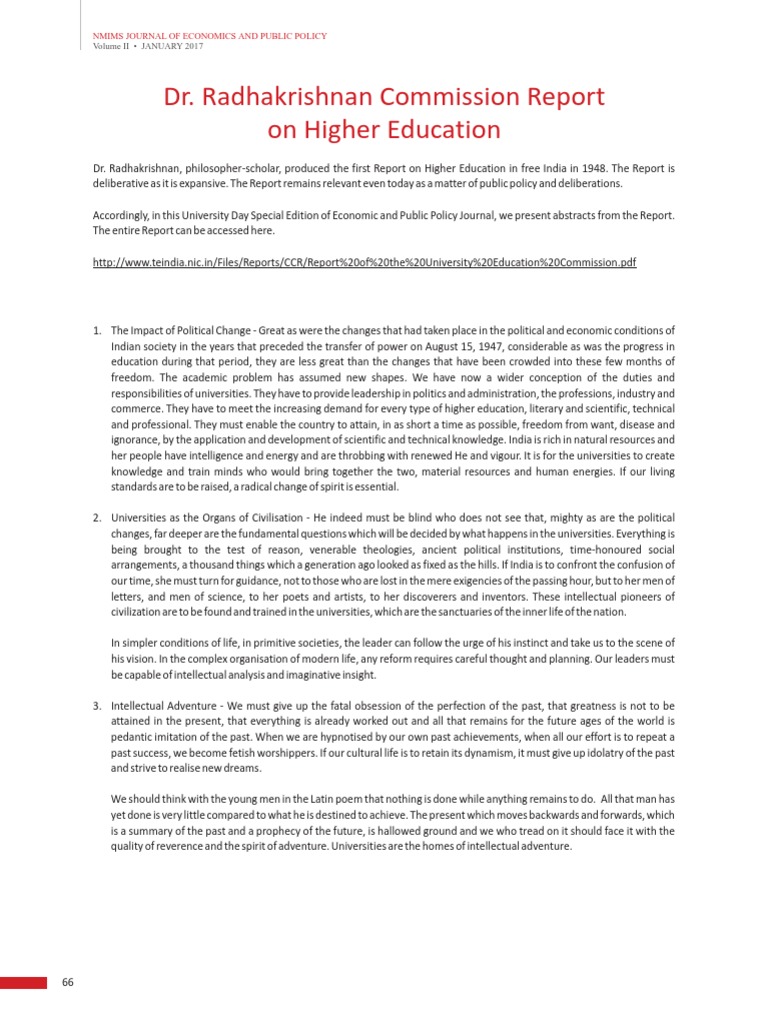 DR Radhakrishnan Commission Report On Higher Education | PDF | Science | Knowledge