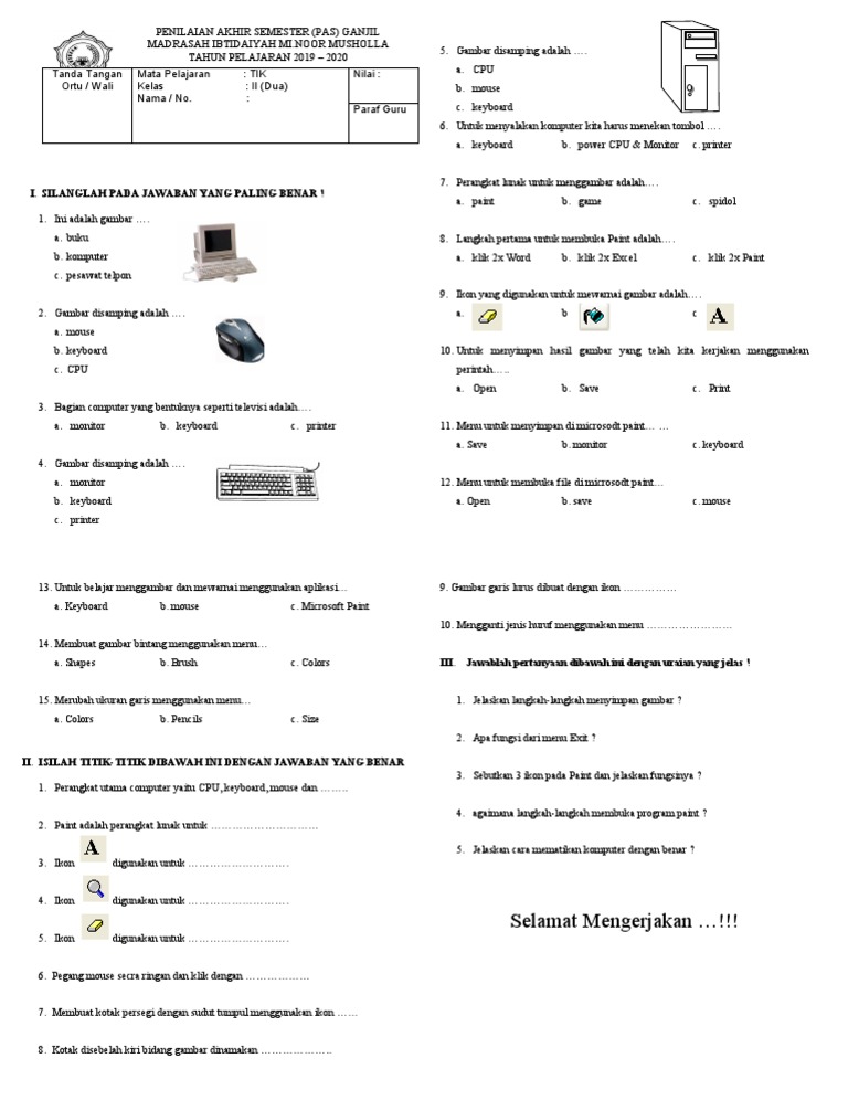 Soal TIK Kls 2 PAS | PDF