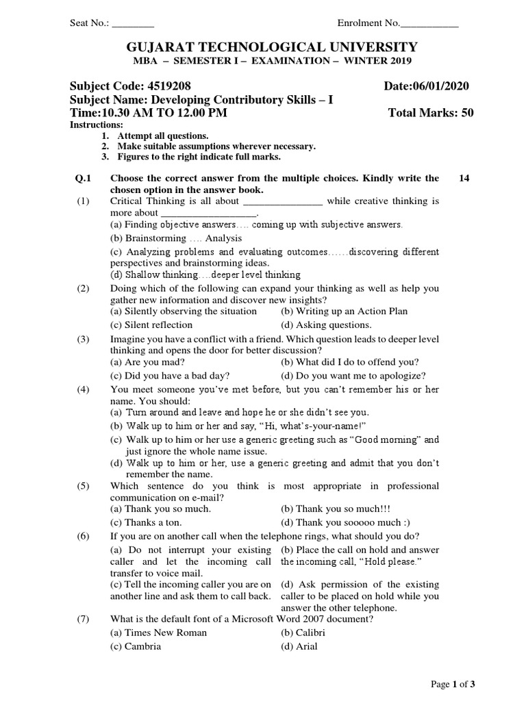 Mba Winter 2019 | PDF | Brainstorming | Thought