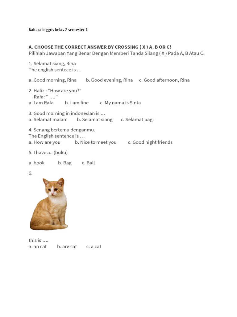Bahasa Inggris Kelas 2 s1 | PDF