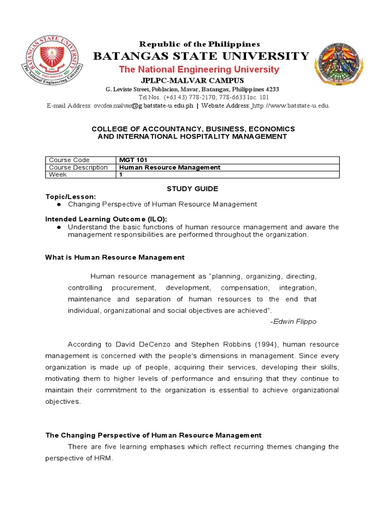 CABEIHM MGT 101 1 Human Resource Management 1 | PDF | Human Resource Management | Business