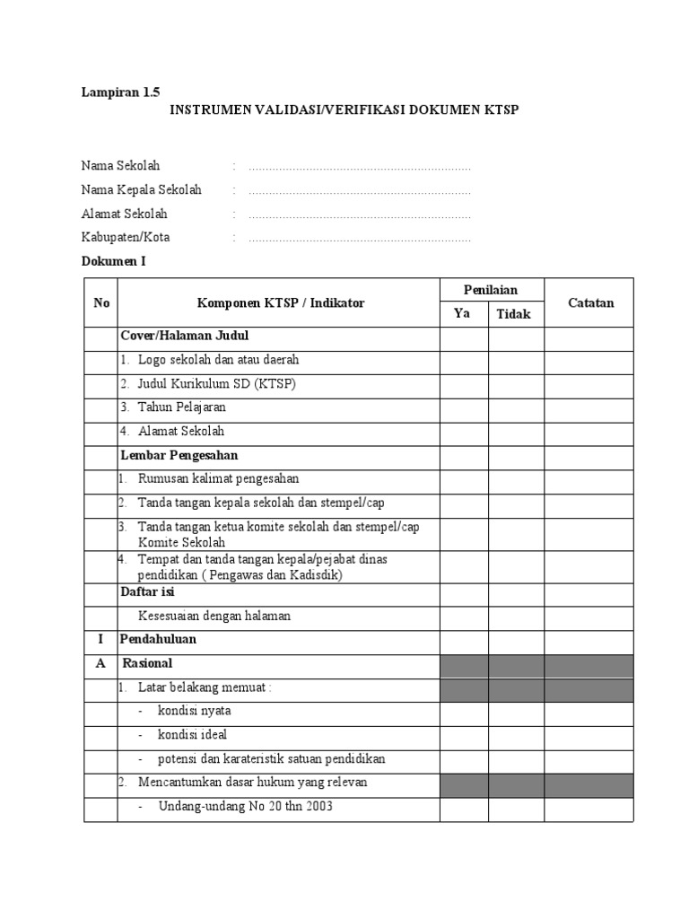 Instrumen Vierifikasi Dan Validasi KTSP | PDF