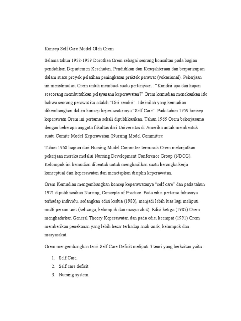 Model Perawatan Diri Orem: Teori dan Aplikasi | PDF
