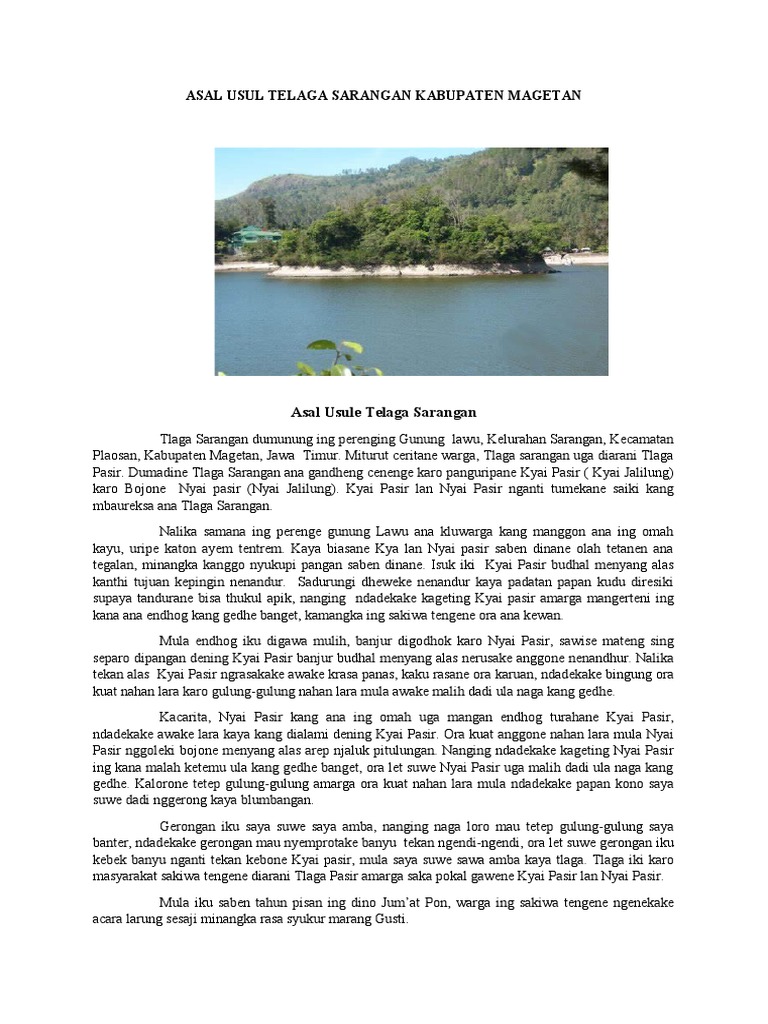 Asal Usul Telaga Sarangan Bahasa Jawa | PDF