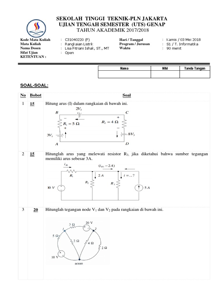 UTS Rangkaian Listrik T. Informatika | PDF