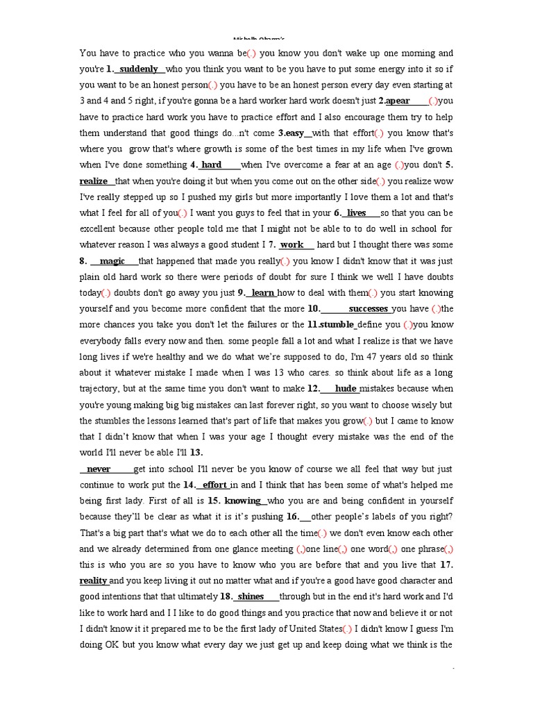 Michelle Obama Speech - SS | PDF