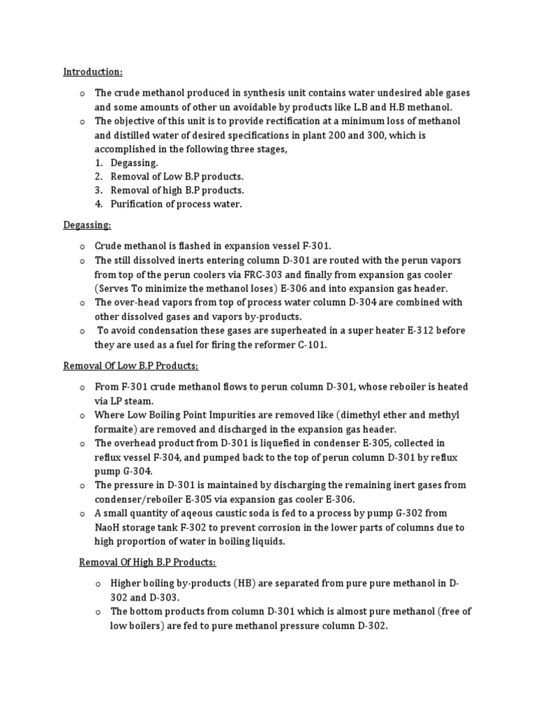 Operation 300 (Crude Methanol Distillation Unit) | PDF | Distillation ...