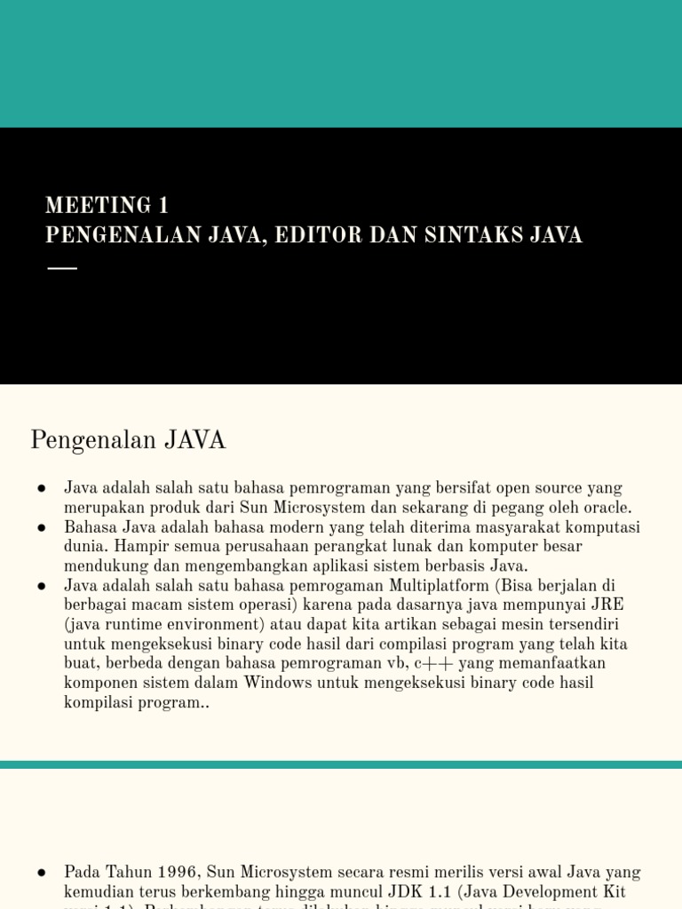Meeting 1 - Pengenalan Java, Editor Dan Sintaks Java | PDF