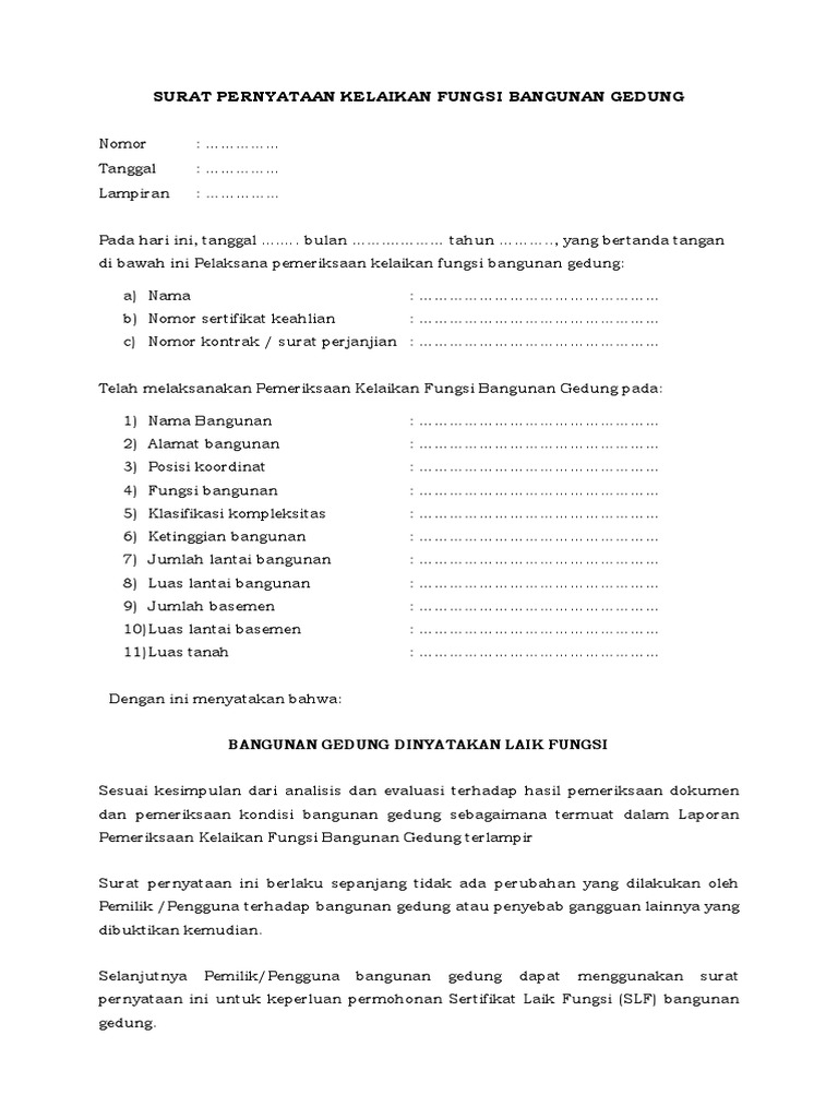 Surat Pernyataan Kelaikan Fungsi | PDF