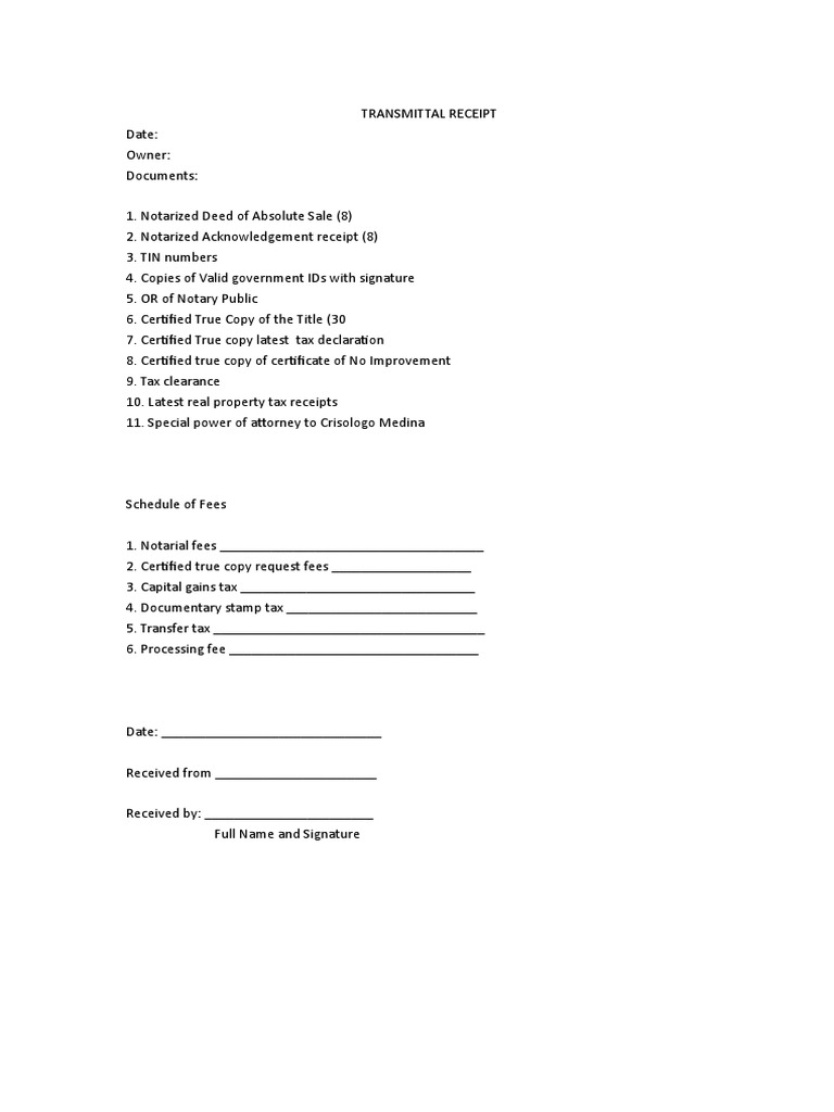 Transmittal Receipt Template | PDF