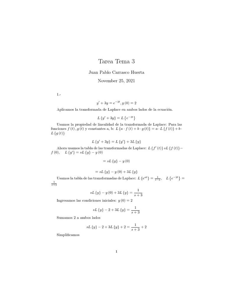 Tarea Tema 3 | PDF | Ecuaciones | Transformada de Laplace