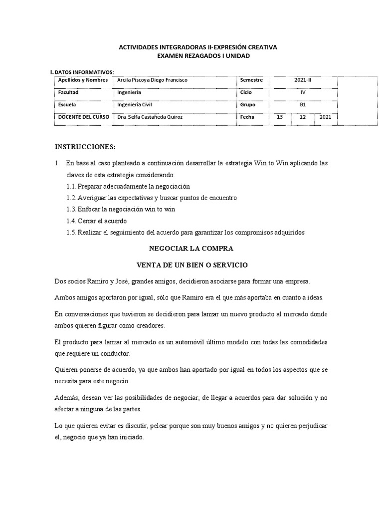 REZAGADO Win To Win - DESARROLLADO | PDF | Negociación | Economias