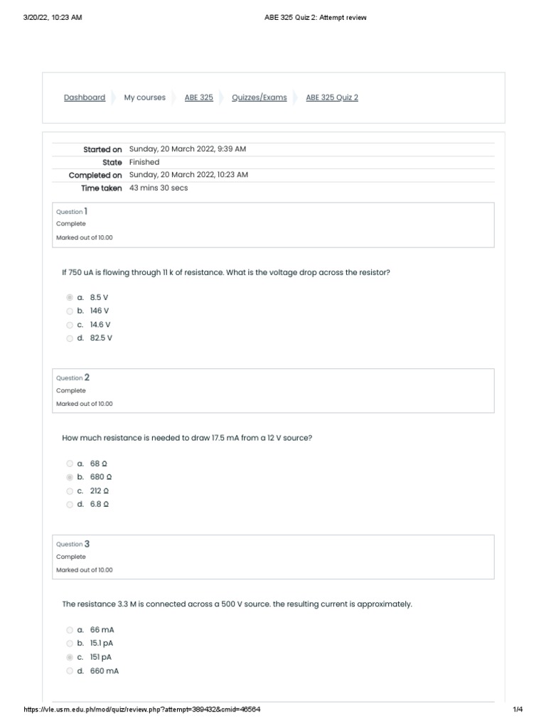ABE 325 Quiz 2 - Electrification | PDF | Electrical Resistance And ...