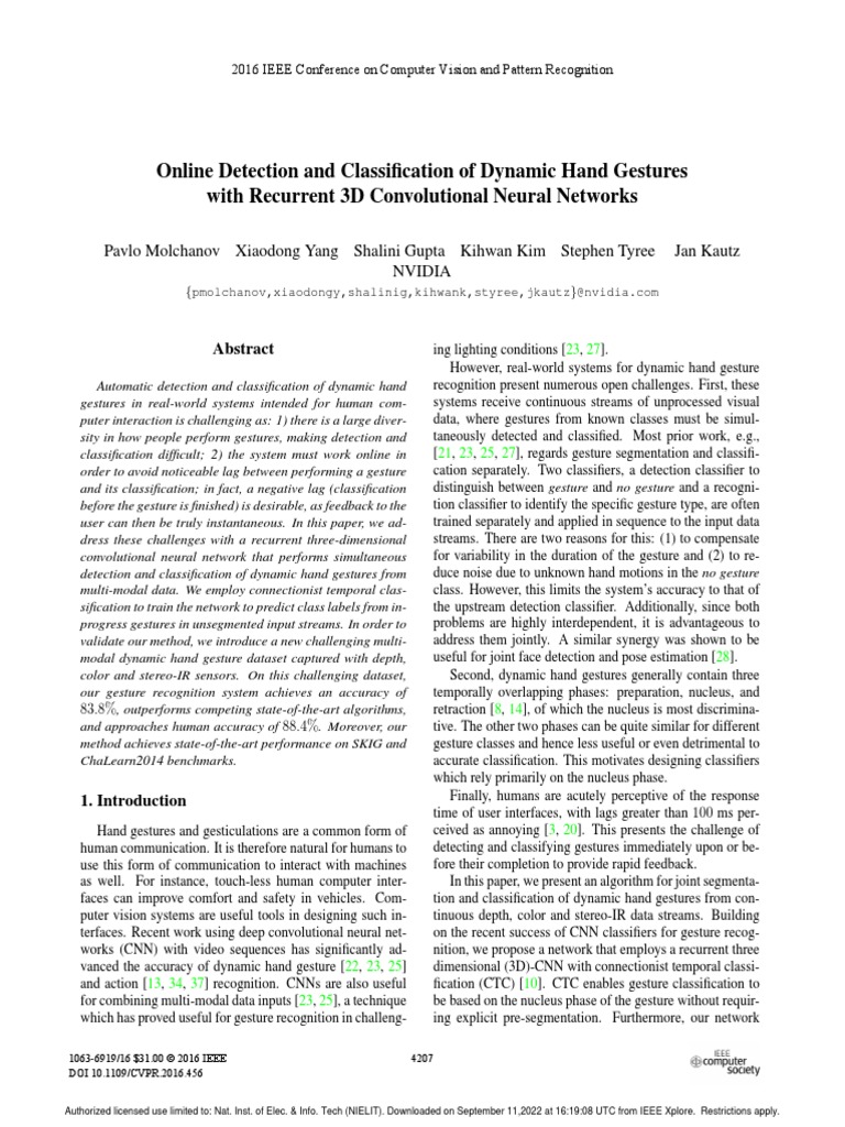 Online Detection and Classification of Dynamic Hand Gestures With Recurrent 3D Convolutional ...