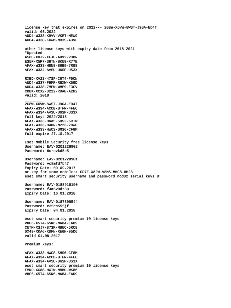 Eset Nod32 Activation Keys 2022 - Compress | PDF