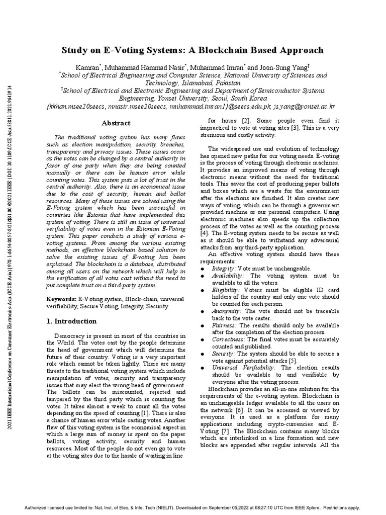 Study On E-Voting Systems A Blockchain Based Approach | PDF ...