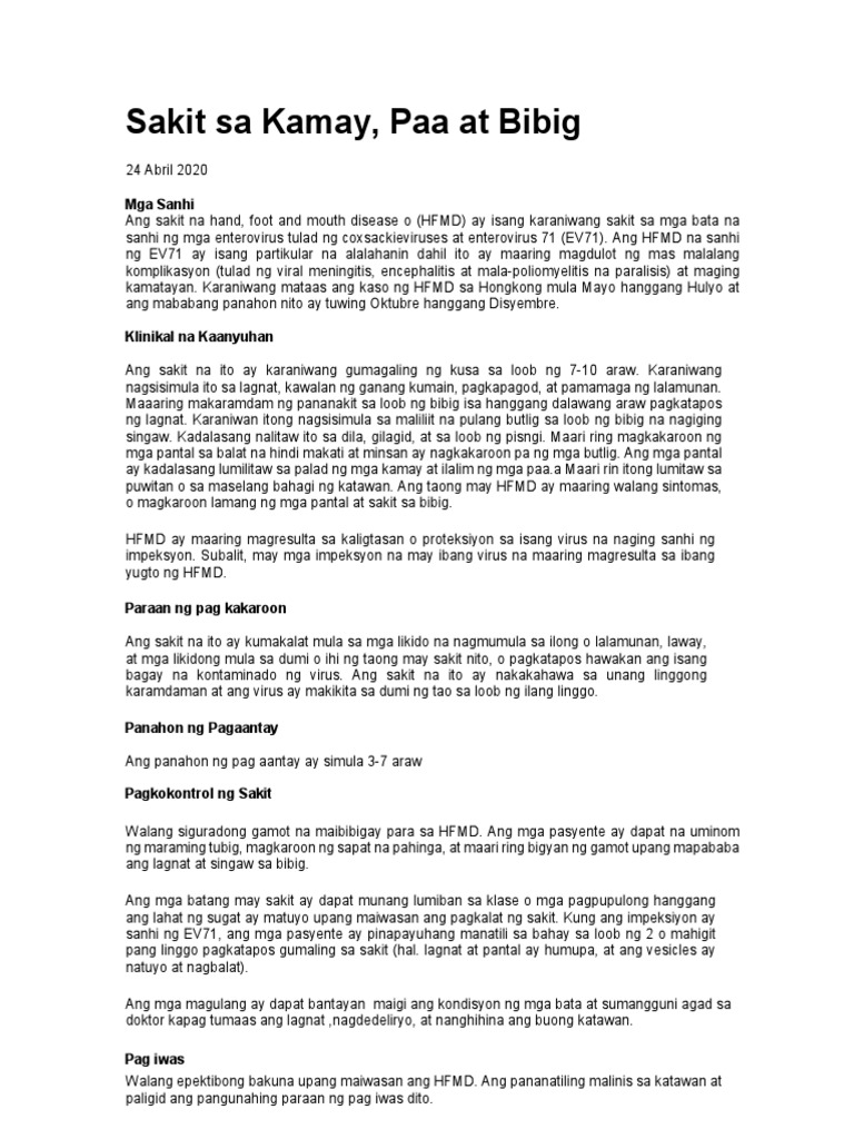 Hfmd Factsheet Tagalog | PDF