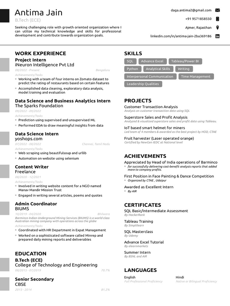 Antima Jain-Resume | PDF | Business | Information Technology Management