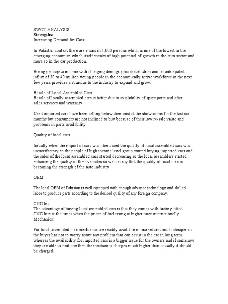 Swot Analysis | PDF | Car | Automotive Industry