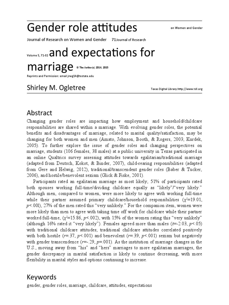 Ogletree 2014 Gender Role Attitudes and Expectations For Marriage | PDF ...