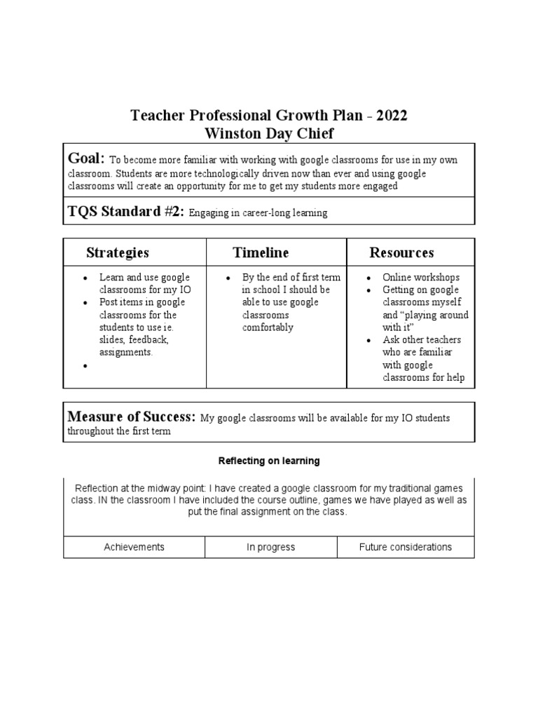 Teacher Professional Growth Plan 2022 | PDF | Classroom | Teachers