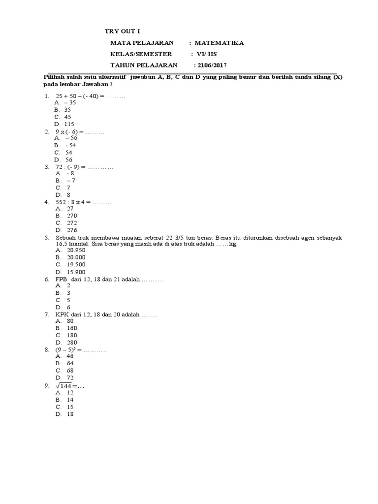 02.soal Try Out MTK | PDF