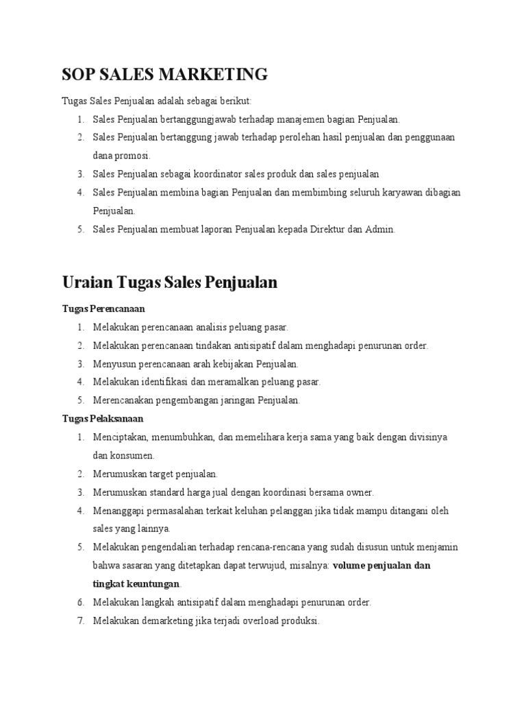 SOP Penjualan dan Pemasaran Efektif | PDF | Bisnis