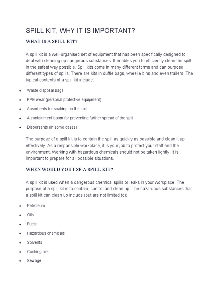 The Importance of Spill Kits in the Workplace: A Guide to Proper ...