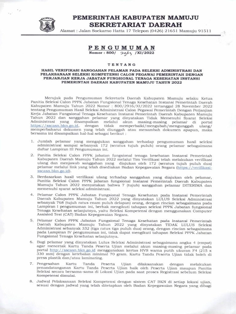 Pengumuman Hasil Verifikasi Sanggah Seleksi Adm Dan JADWAL SELEKSI ... Pengumuman Hasil Verifikasi Sanggah Seleksi Adm Dan JADWAL SELEKSI ...