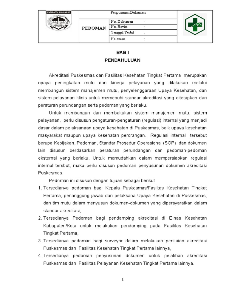 Pedoman Penyusunan Dokumen Akreditasi Puskesmas Pdf