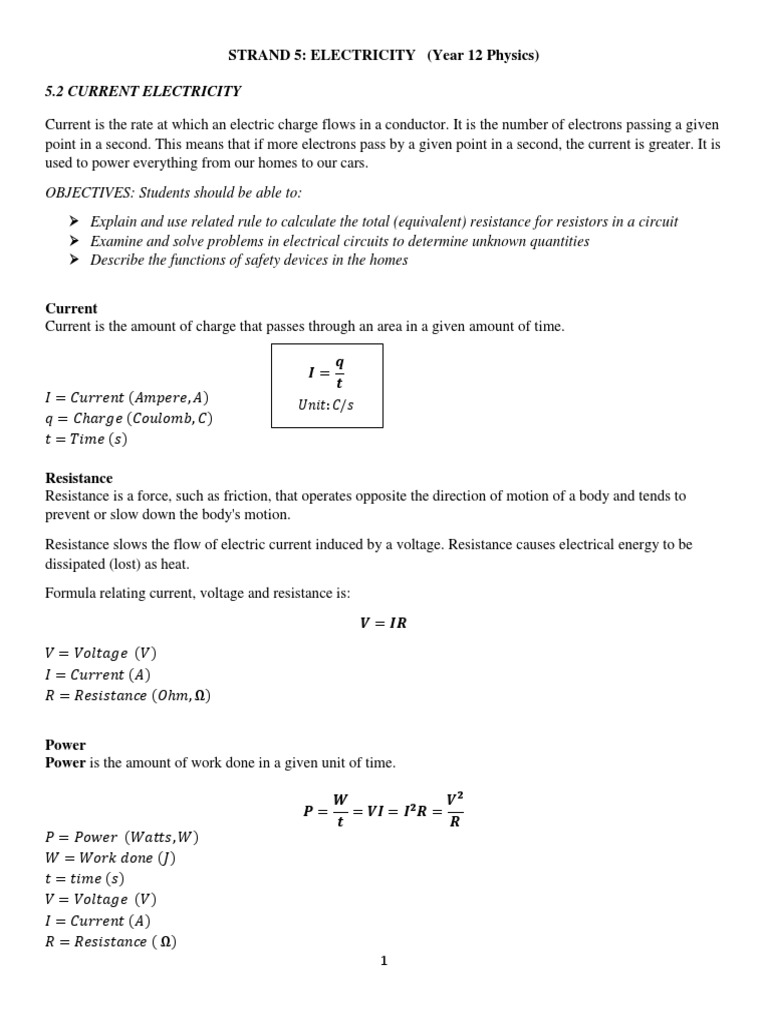 Strand 5.2 Electricity | PDF | Electrical Resistance And Conductance | Series And Parallel Circuits