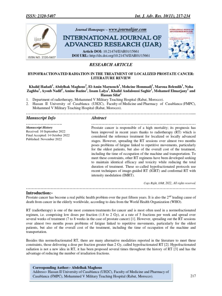 HYPOFRACTIONATED RADIATION IN THE TREATMENT OF LOCALIZED PROSTATE ...