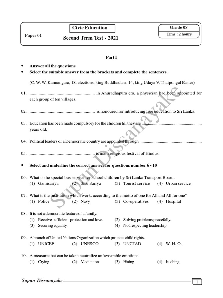 Civics - Grade 8 | Download Free PDF | Sri Lanka
