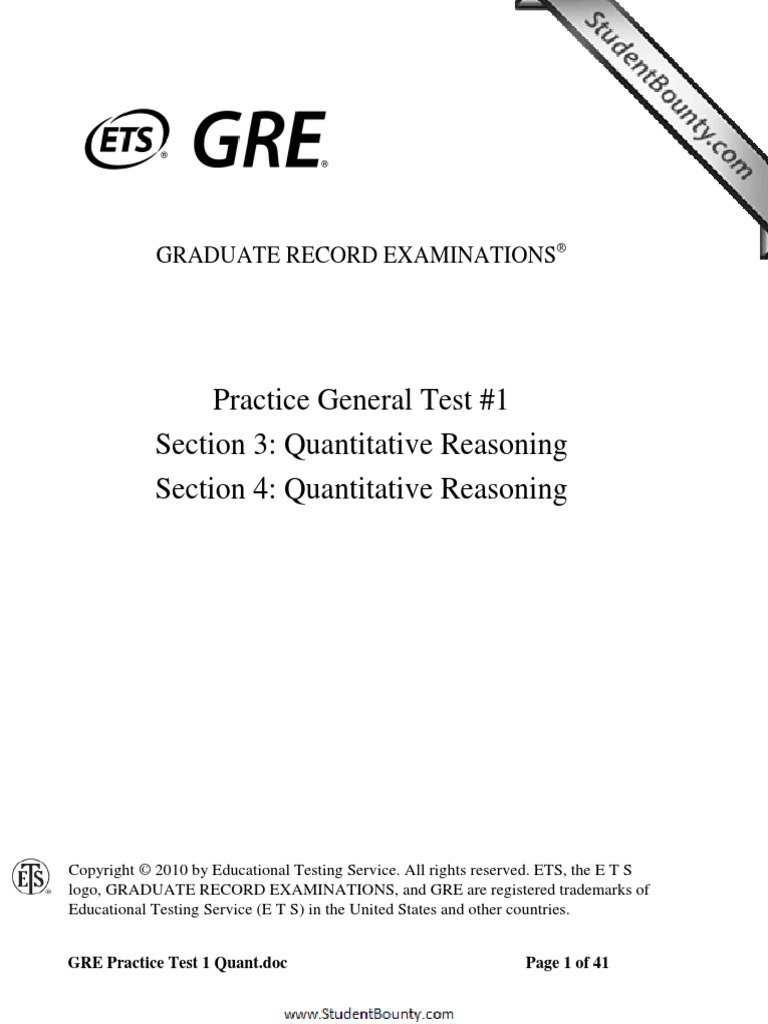 Quantitative Reasoning Practice Test | PDF | Graduate Record ...