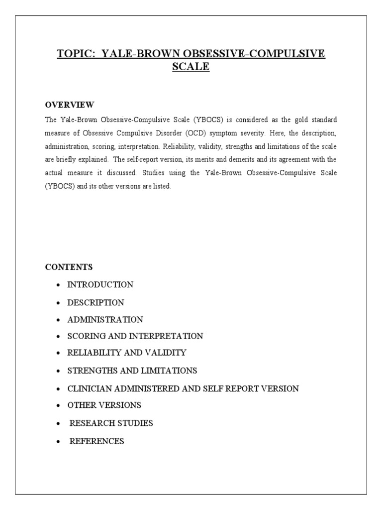 Yale Brown Obsessive Compulsive Scale Pdf Obsessive Compulsive