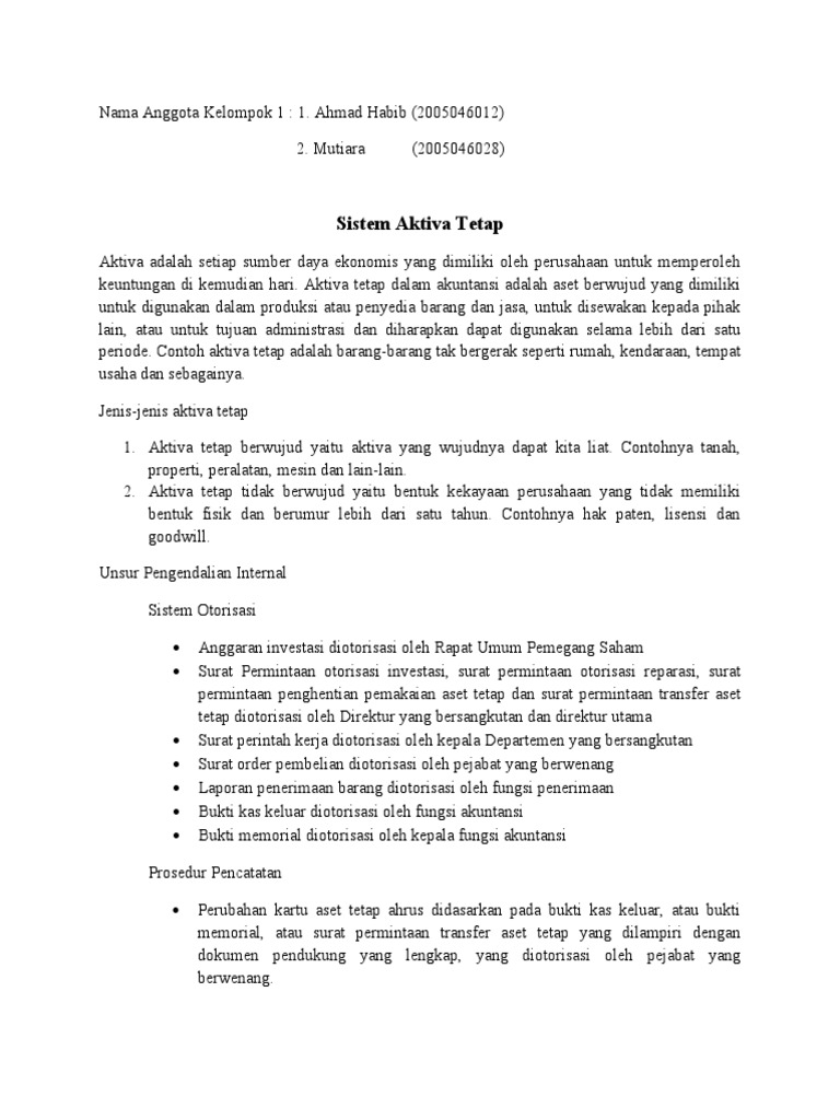 Kelompok 1 - Sistem Aktiva Tetap | PDF