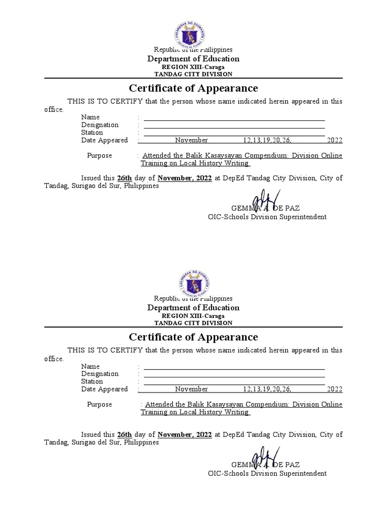 Certificate of Appearance New | PDF | Government Agencies | Public Law